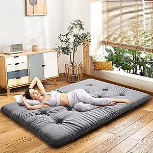 Futon Mattress Japanese Floor Mattress Full Size, Floor Bed Springy & Thick 4 '' Foam, Straps Roll Up Portable & Foldable Tatami Mat