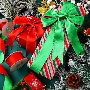 3 Rolls Christmas Ribbon 1.5 Inch 18 Yard Double Faced Ribbon Polyester Fabric Ribbon Roll for Christmas Tree Present Garland Bow Wreath Garland Wrapping Home Decoration (Green Red)