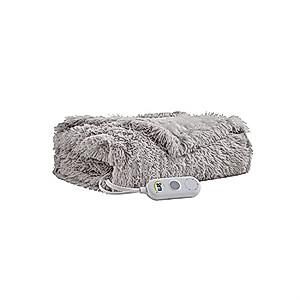 Serta Mila Shaggy Throw - Ultra Soft Long Faux Fur Electric Blanket, Fast Heating, Safety Auto Shut Off Timer, Low EMF, Multi Heat Setting, ETL Certified, Machine Washable, Ash Grey 50"x60"