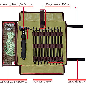 Beefoor Tent Stake Storage Bag, Heavy Duty Oxford Polyester Case for Tent Pegs and Camping Hammer, Pretty Handy to Store All Your Camp Stuff in