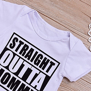 Cute 3pcs Newborn Baby Boys Letter Print Romper+Camouflage Pants+Hat Outfits Set (0-3Months, White&Outta)