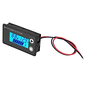 Battery Monitor LCD 12V Digital Battery Capacity Tester Lithium Battery Volt Meter Universal Percentage Display Voltmeter Voltage Indicator ((10-100V) Blue + Alarm)