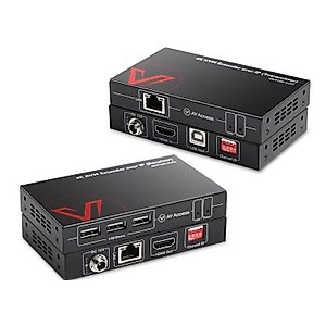 4K HDMI USB KVM Extender TCP/IP Over Single Cat5e/6/6a/7 up to 120M(390ft), 1080P@120Hz, Plug & Play, Keyboard & Mouse Over Network, Zero Latency, 3 Ports USB Hub, DIP up to 16 Sets (4KIP100-KVM)