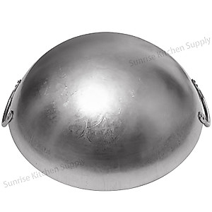 SUNRISE KITCHEN SUPPLY Heavy Duty Hong Kong Style Carbon Steel Wok (Round Bottom) 15"