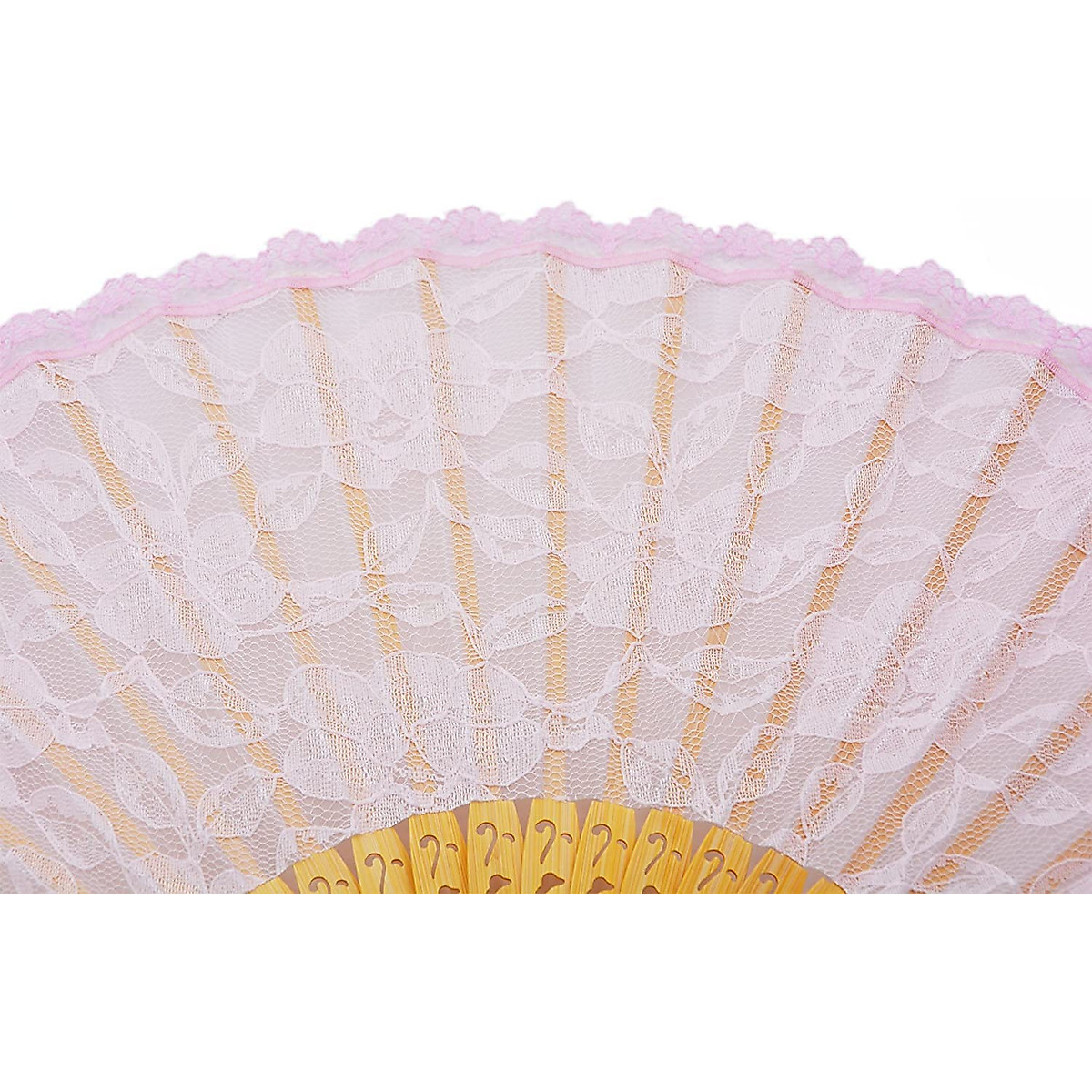 Womens Multi Color Handmade Cotton Lace Folding Hand Fan (Black-A) (Pink)