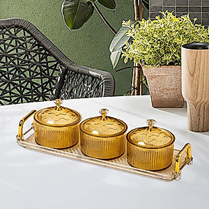 MagiDeal Durable Caddy Serving Platter,Bowls with Lid Fruit Tray,Fruit Dessert Snacks Serving Platter for Kitchen Appetizer, 3 Grids