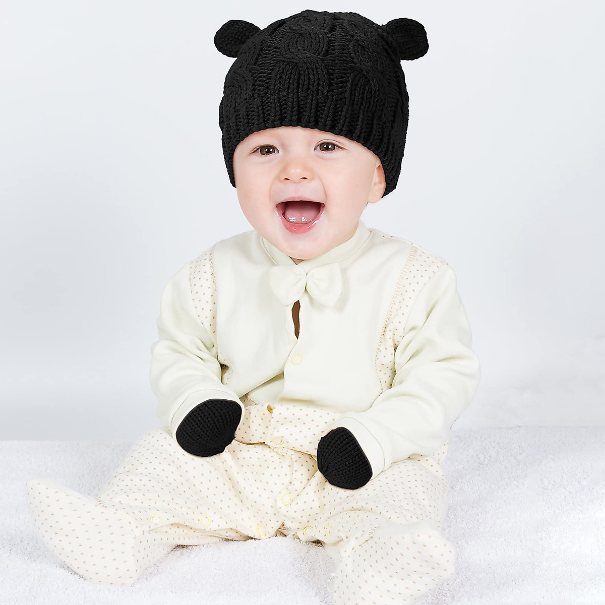 3 Sets Infant Hats Baby Hat and Mitten Set Newborn Baby Hat Baby Beanies Winter Hat Infant Toddler Warm Knitted Hats Gloves ()