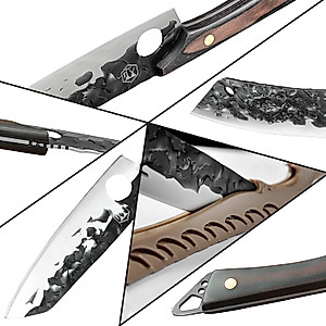 XYJ FULL TANG Camping Kitchen Knives Set With Knife Holder&Chef's Bag&Sharpener Rod 7 7.5 8 9 Inch Slicing Knife For Meat Vegetable Knives Block Set (Large Texture)