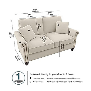 Bush Furniture Coventry Loveseat, 61W, Cream Herringbone Fabric