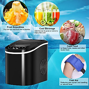 LDAILY Countertop Ice Maker, Make 26 lbs Ice in 24 Hours, Ice Cubes Ready in 6 Mins, High Efficiency Ice Maker with Ice Scoop and Basket, Portable and Compact Ice Machine for Home, Office, Black