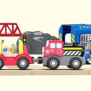 Z MAYABBO Wooden Train Track Accessories Battery Operated Locomotive Train, Magnetic Train Toy for Toddler Track Set, Powerful Engine Celebrates Train Fits All Major Brands Train Set