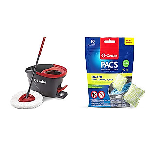 O-Cedar EasyWring Microfiber Spin Mop, Bucket Floor Cleaning System, Red, Gray + O-Cedar PACS Hard Floor Cleaner, Crisp Citrus Scent