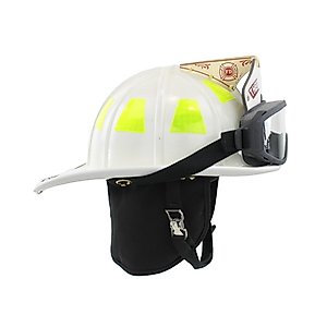 MSA 1044XSW Cairns Fire Helmet ESS Goggles with Standard Flannel Liner, Nomex Earlap, Chinstrap with Quick Release, Postman Slide, 6" Silk Screened Eagle and Lime/Yellow Reflexite, White