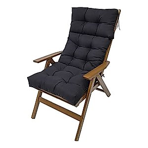 Indoor Outdoor Seat Cushions, 51” x 21” High Back Chair Cushion with Ties All Weather Patio Cushion Lounge Chair Cushions Deep Seat Patio Cushions Wicker Tufted Pillow for Patio Furniture (Black)