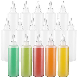 Yesland 16 Pack Plastic Squeeze Squirt Bottles with Leak-Proof Cap - 8 oz Condiment Bottles and Pancake Squeeze Bottle - Oil Squeeze Bottle for Ketchup, Liquids, Paint, Workshop and Pancake Art