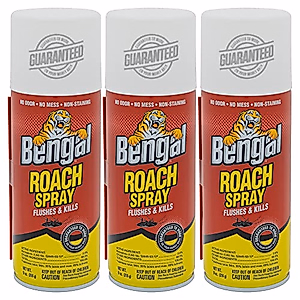 Bengal Roach Spray, Odorless Stain-Free Dry Spray, 3-Count, 9 Oz. Aerosol Cans