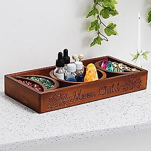 SSISSI Moon Tray - Crystal Holder for Stones- Wooden Jewelry Holder - Crystal Tray - Decorative Tray - Zen Decor - Essential Oil Storage - Crystal Display Holder - Boho Key Tray -Tarot Card Holder