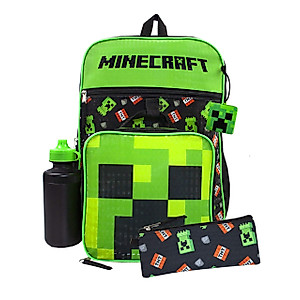 Minecraft Creeper Backpack TNT 5 Piece Set Lunch Box Pencil Case Bottle One Size