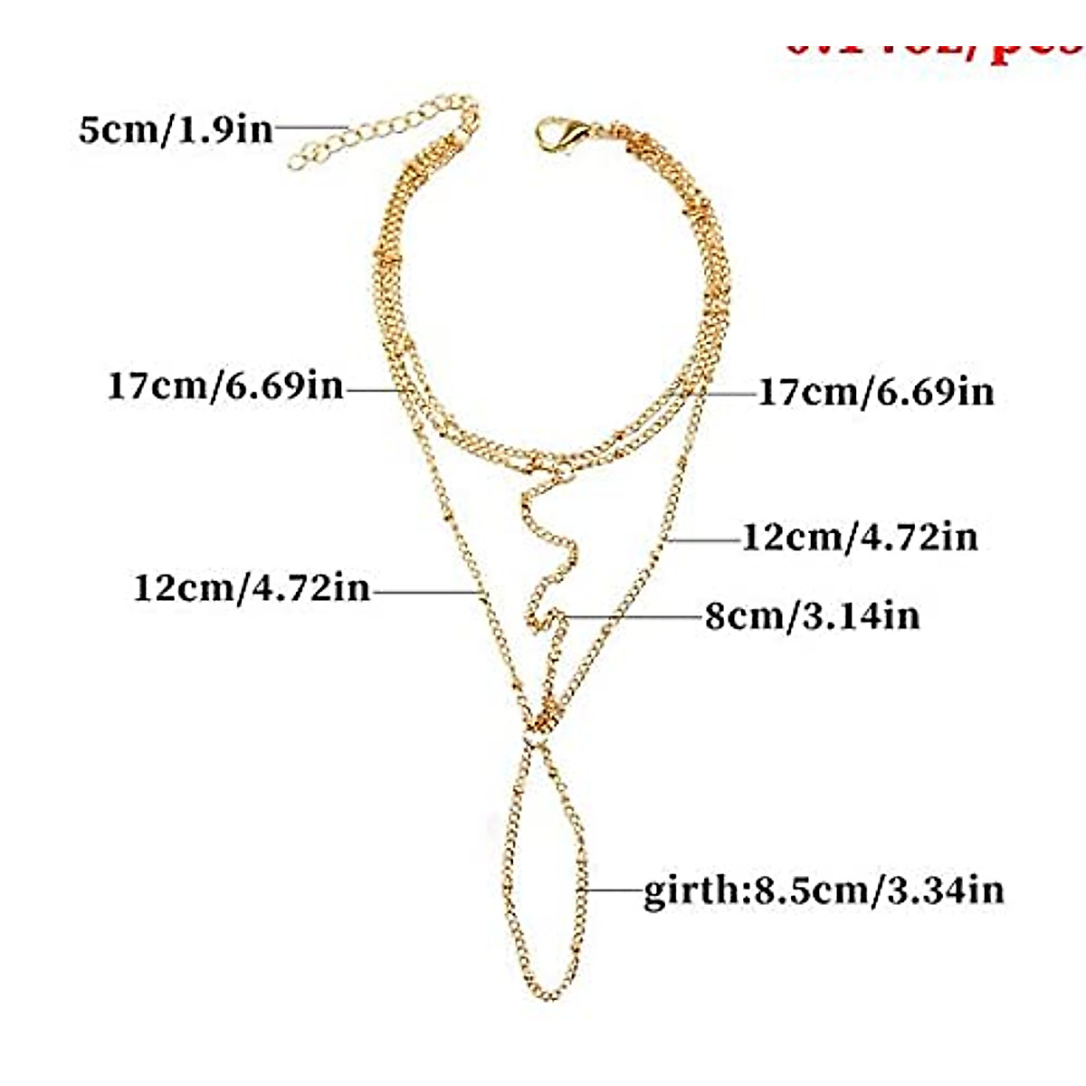 Chicque Beaded Ring Bracelet Hand Chain Gold Layered Finger Ring Hand Bracelet Party Hand Jewelry for Women and Girls