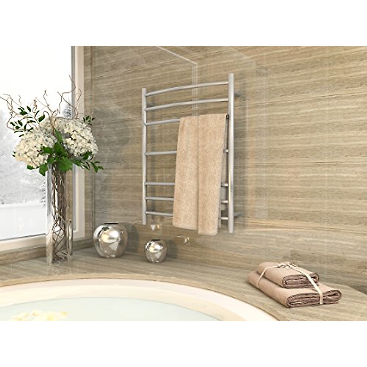 ANZZI Gown 7-Bar Wall Mounted Towel Warmer in Brushed Nickel | Energy Efficient 70W Electric Plug in Heated Towel Rack for Bathroom | Stainless Steel Towel Heater Rail Quick Towel Dryer | TW-AZ027BN