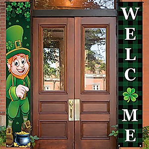 St Patricks Day Decorations Green Lrish Spirit Front Porch Weclome Sign Irish Shamrock Gnomes Banner St. Patrick's Day Decorations for Home Party