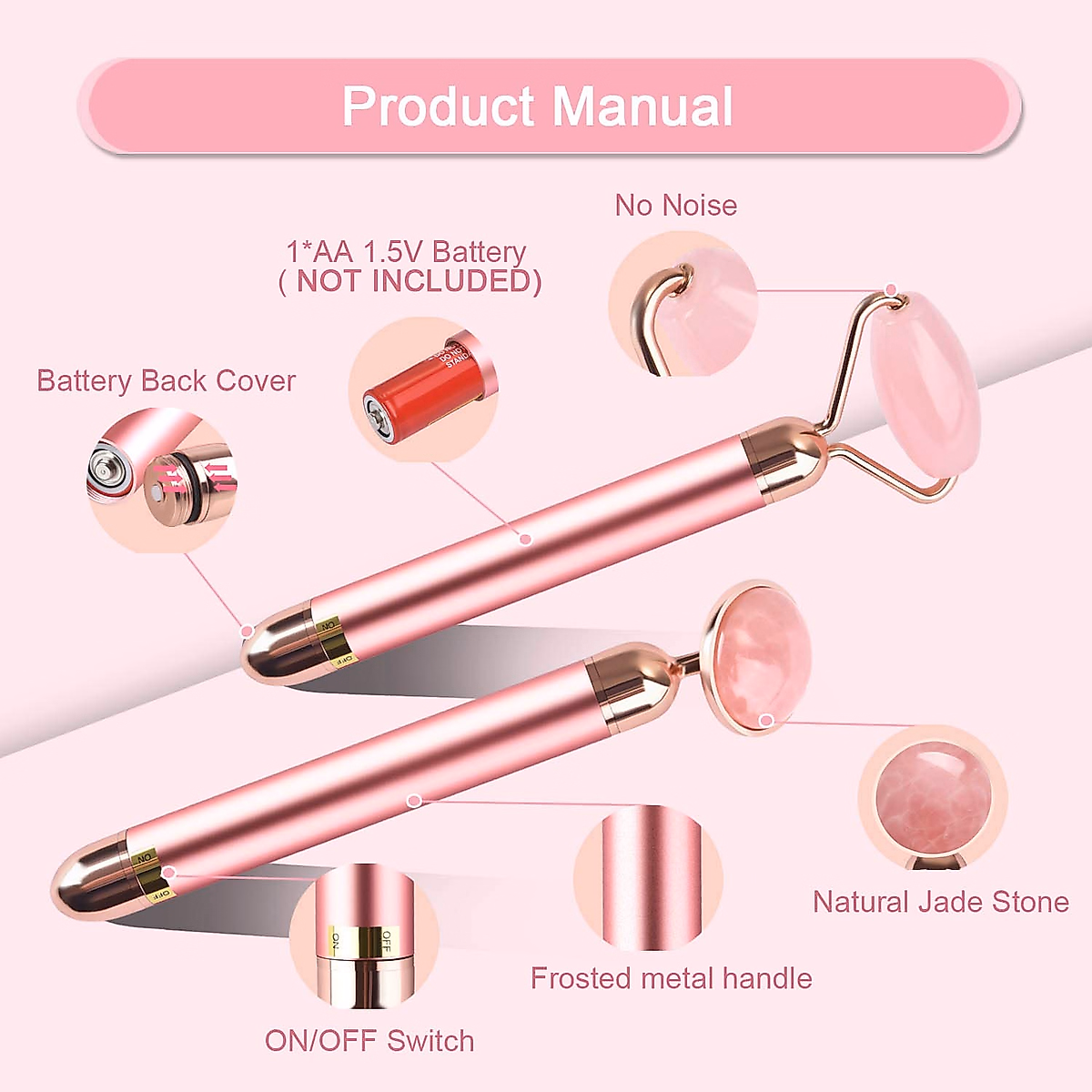 ZS ZESHIN Upgrade 2 in 1 Vibrating Jade Facial Massager Roller, Electric Rose Quartz Eye Face Roller to Press Skin Cream Oil for Anti-Aging Reducing Wrinkles and Glowing Youthful Skin Tone