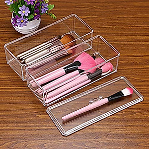 Hipiwe Clear Acrylic Make Up Organizer Box Double Deck Dresser Container Case with Lid for Jewelry Cosmetic Bathroom Storage Holder for Cotton Ball and Swab, Cotton Pad, Q-tip (2 Compartment)