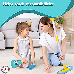 Playkidiz Kids Cleaning Set for Toddlers, Toy Broom & Mop Cleaning Accessory Set, Pretend Play Toys for Boys & Girls Ages 3+