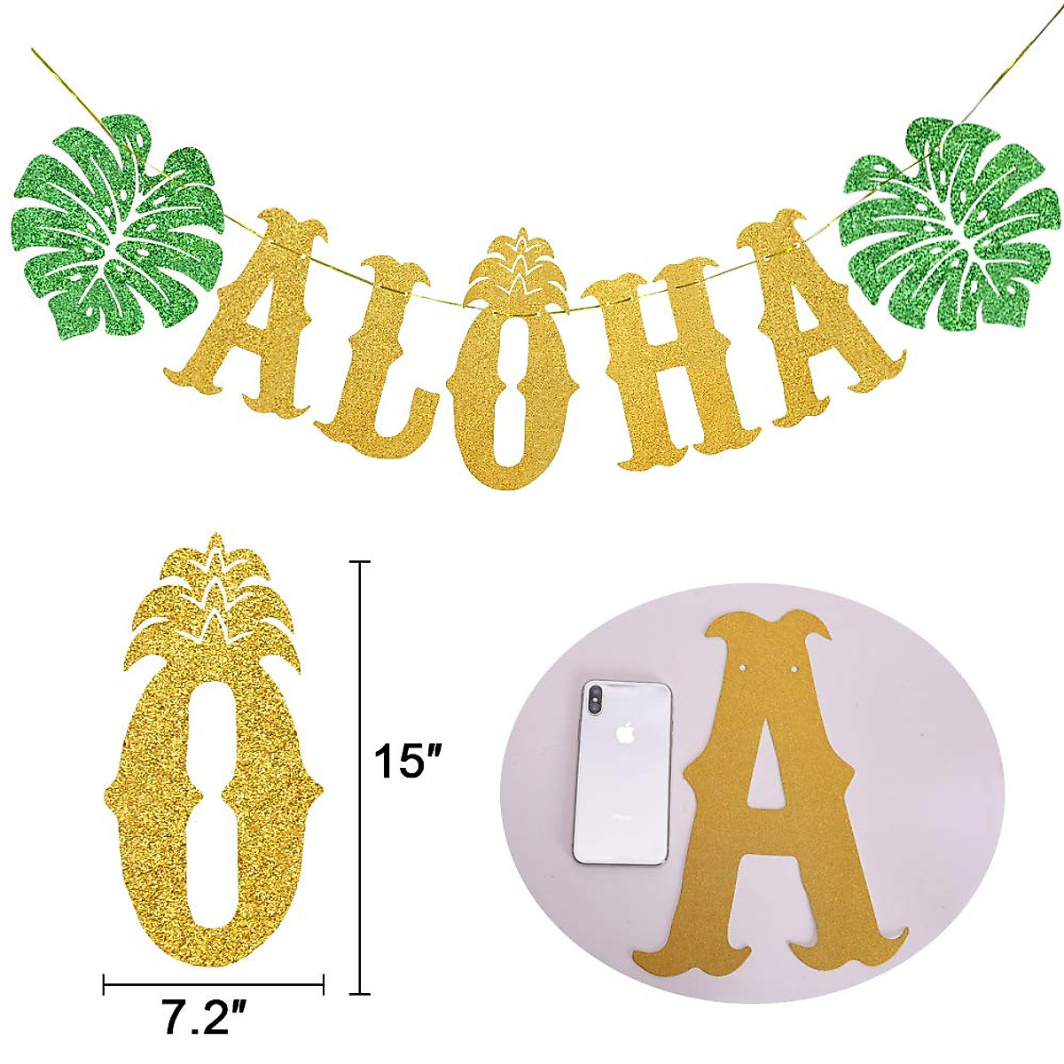 TMCCE Hawaiian Aloha Party Decorations Large Gold Glittery Aloha Banner for Luau Party Supplies Favors
