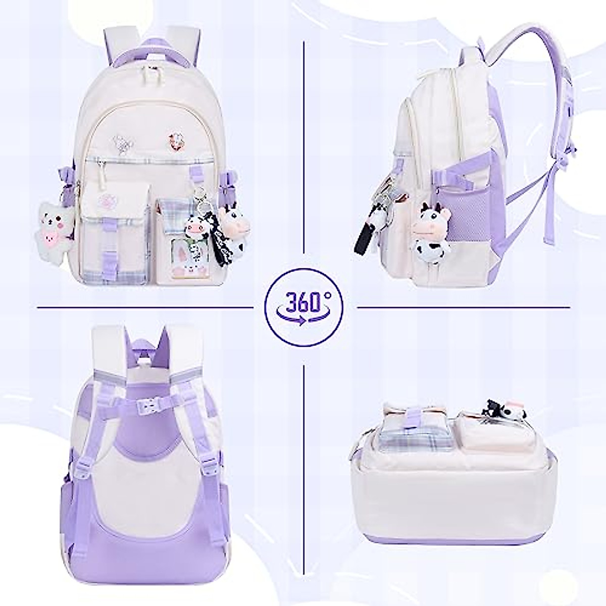Mcaldume Cute Backpacks for Girls, Kawaii Backpack Aesthetic Backpack for Teen Girls, Cute Bookbag for Kids Elementary School Beige