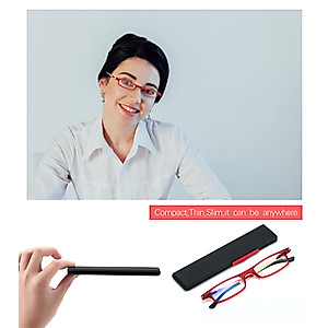 SKYOAK Ultra thin Lightweight Folding Reading Glasses Women Men TR90 Blue Light Blocking Anti UV/Eyestrain Foldable Compact Computer Readers Portable Unique Stretchable Slim Flat Case Red +2.0