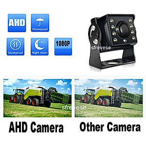 Vehicle Backup Rear View Reverse Parking Car Camera 8 LED IP69 Waterproof Night Vision HD AHD 1080P Rear Camera + 4 Pin 15m Video Cable for Bus Trailer RV Camper Truck Van 12V-24V