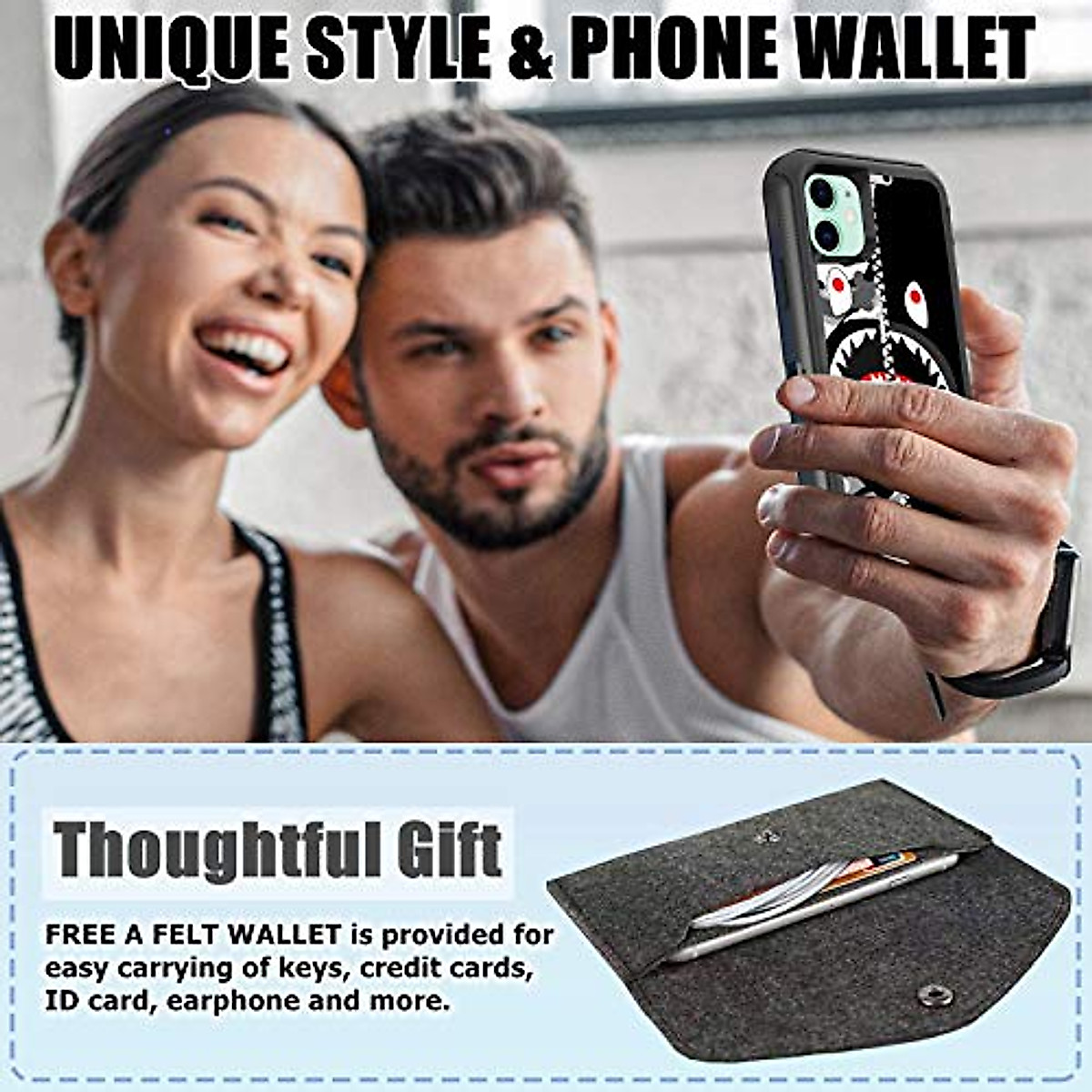 OTTARTAKS iPhone 11 Case with Screen Protector, Street Fashion Full Body Rugged Heavy Duty Case for Boys Men, Shockproof 3-Layer Defender Protective Case for iPhone 11 6.1inch, Camo Shark