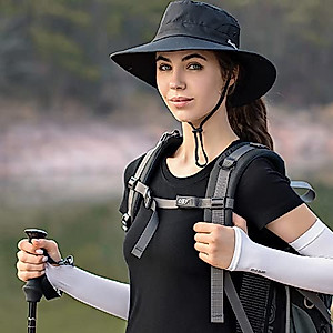 PFFY Ponytail Sun Hat for Women 3” Wide Brim UPF 50+ Bucket Fishing Beach Hats Grey