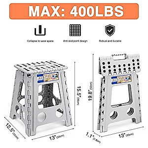ACKO Folding Step Stool 16 Inch Stool 400 LB Weight Capacity Plastic Foldable Step Stools for Adults and Kids, Folding Stool Suitable for Kitchen, Stepping Stool with Handle Grey Step Stool 1PC