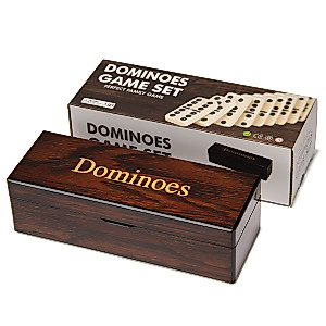 MEIOCION Double 6 Dominoes Gift Set 28 Tiles with Spinner in Wooden Box
