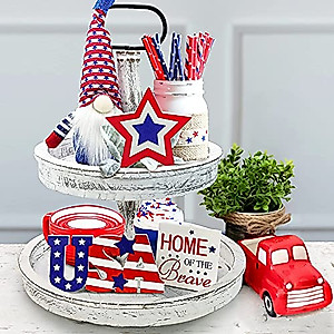 Farmhouse Decor, Two Tiered Tray White with 3 Wood Cute Signs, Wooden Rustic Modern Decorations Items for Home Kitchen Shelf Coffee Bar Table