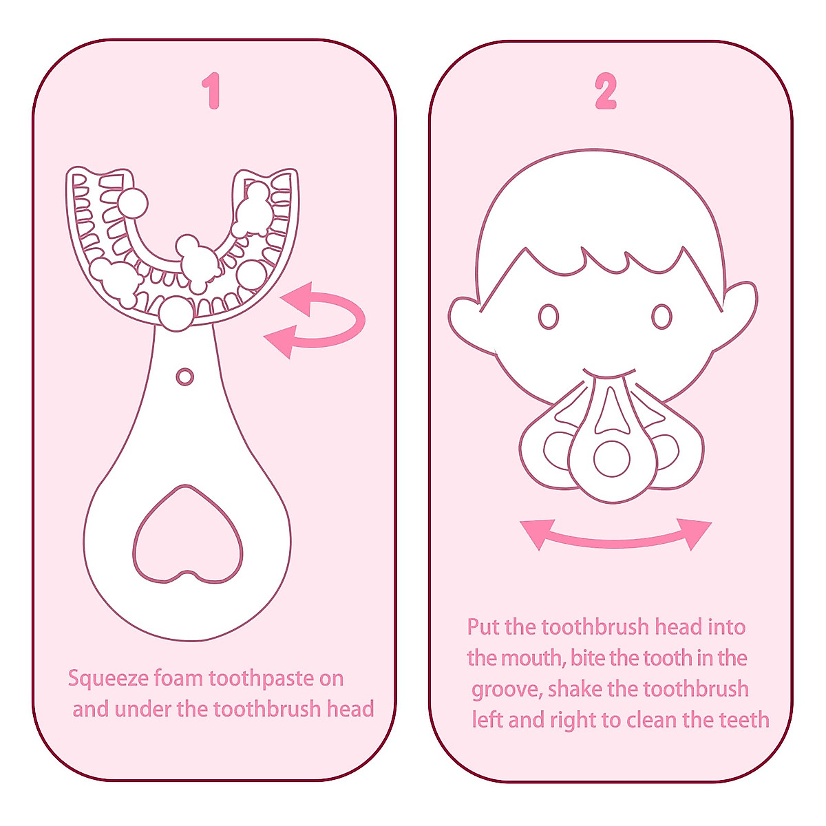 ETHCOOL Kids U-Shaped Toothbrush Food Grade Soft Silicone Brush Head 360° Oral Teeth Cleaning Design for Children Manual Training Toothbrush Easy Grip for Toddlers Blue Pink (Age 6-12)