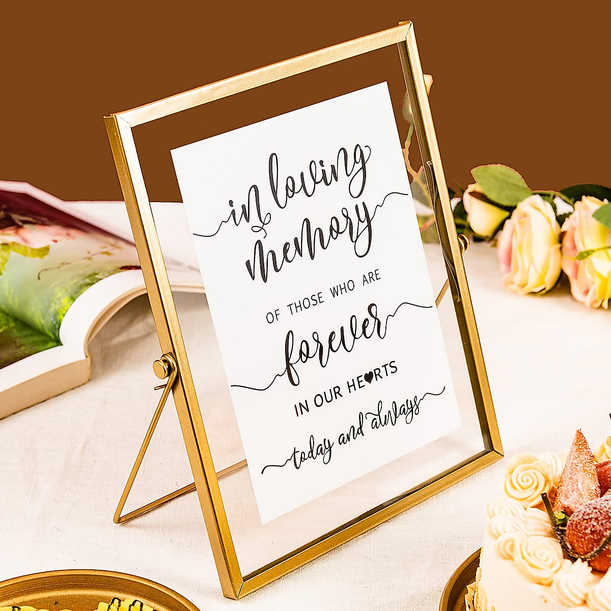 Calculs Wedding Memorial Table Sign | 10x8 inch Clear Floating Picture Frame with Removable Paper in Loving Memory Plaques Remembrance Art Table Decoration Gold