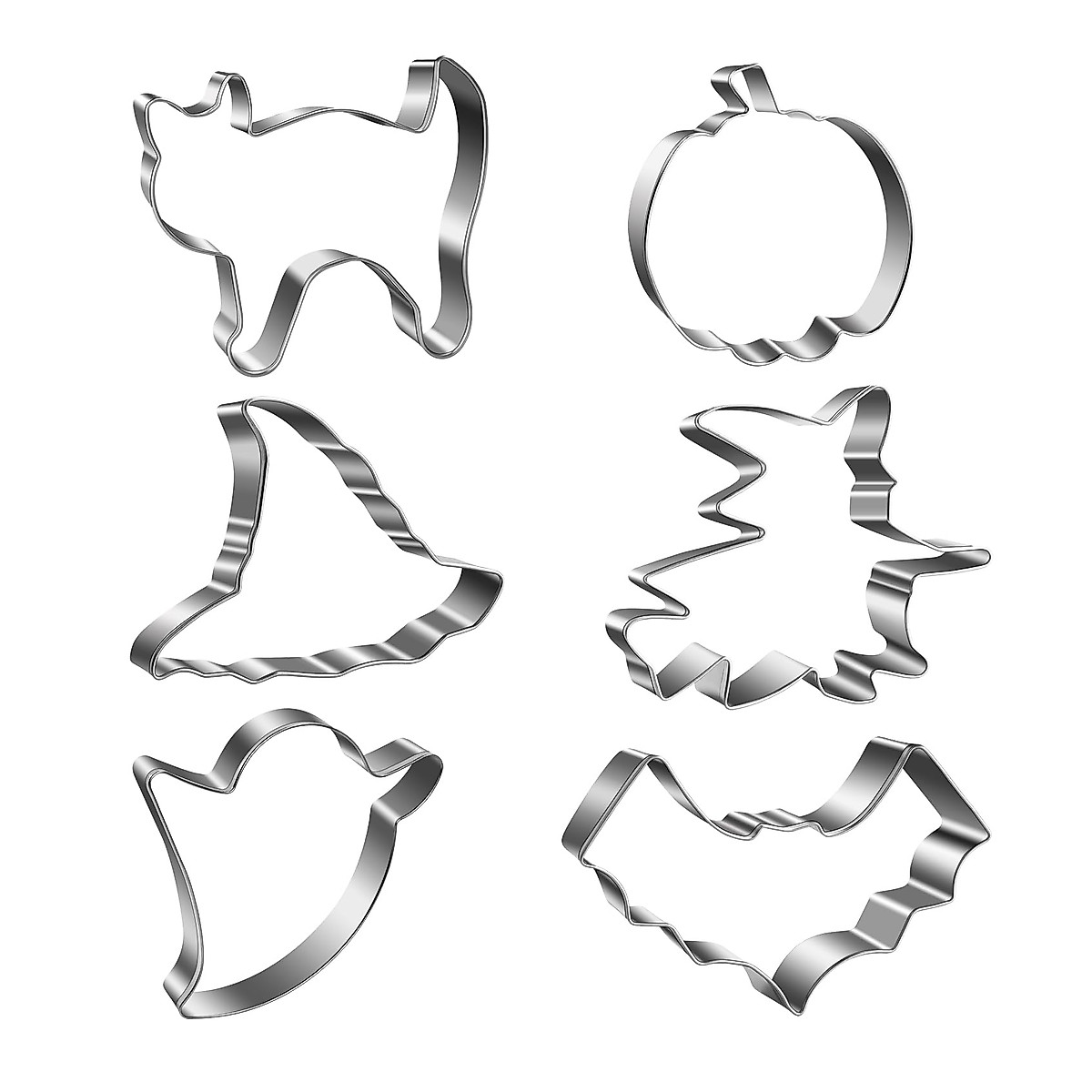 Halloween Cookie Cutters Set - Ghost, Pumpkin, Bat, Cat, Witch, Witch Hat - 6Pcs Halloween Cookie Cutters Large for Halloween Party - Cookie Cutters Halloween Shapes for Holiday Fall Baking