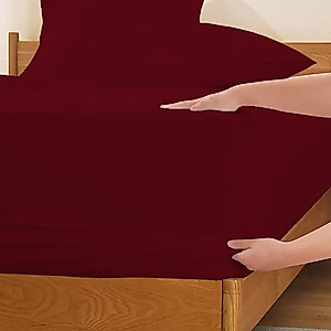 RECCI 4 Piece Luxury Premium Sheet Set 1000 Thread Count Extra Super Soft 100% Egyptian Cotton 18" Inch Deep Pocket - Full Size Burgundy Solid