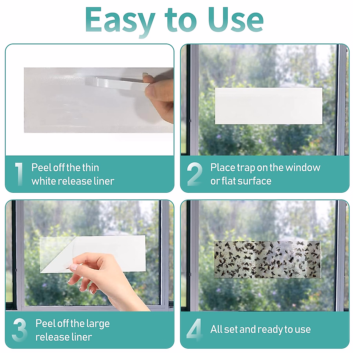 Cleanuper 60 Pcs Window Fly Traps for Indoor/Outdoor, Insect, Bugs, Fly & Fruit Fly Glue Sticky Adhesive Insect Killer - Easy to Use, Waterproof, Disposable, Non-Toxic, and Odorless, Economic Pack