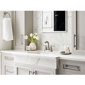 Moen Halle Spot Resist Brushed Nickel Two-Handle Centerset Bathroom Sink Faucet with Drain Assembly, 84971SRN