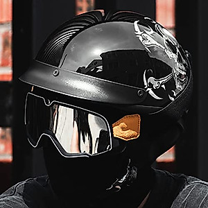 ILM Half Helmet Open Face Motorcycle Helmets for Moped Cruiser Scooter with Sun Visor, DOT Approved Model-210V (Skull, XX-Large)