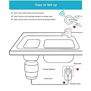 Disposal Sink Top Switch, Garbage Disposal Wireless Switch - Remote control-No Drilling on Sink Top - No Wiring-Stick On Sink Top/Counter Top for Waste Disposer