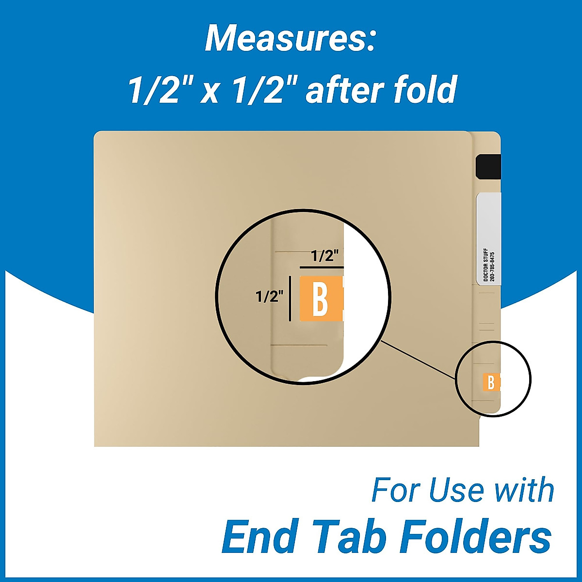 Doctor Stuff - File Folder Labels, Alphabet Letter B, TAB Products - TBAV Series Compatible Alpha Stickers, Fluorescent Orange, 1/2" x 1”, 500/Roll