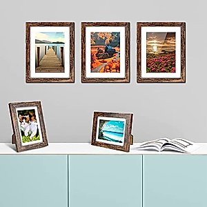 BEYAHELA 4x6 Picture Frame Set of 6, Rustic Farmhouse 4 x 6 Frame Bulk with Mat, Distressed Wooden Photo Frame for Table Top Display and Wall Mounting Rustic Picture Frame With HD Glass (Brown)