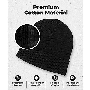 Cotton Cuffed Beanie - Men and Women - 100% Cotton - 10 Colors - Black