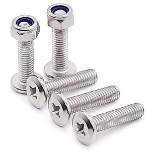 Glvaner (20 sets) M6-1.0 x 10mm Stainless Steel (304) Flat Round Head Machine Screws and M6-1.0 Hex Locknuts with Blue Nylon Insert Furniture Table Shelf Screw Hardware Assortment