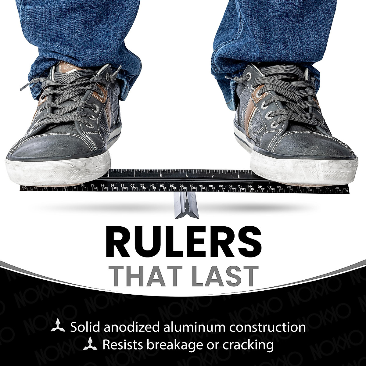 NOKKO Architectural and Engineering Scale Ruler Set - Professional Measuring Kit for Drafting, Construction - Imperial and Metric Conversion Table Included - Laser-Etched Markings, Anodized Aluminum